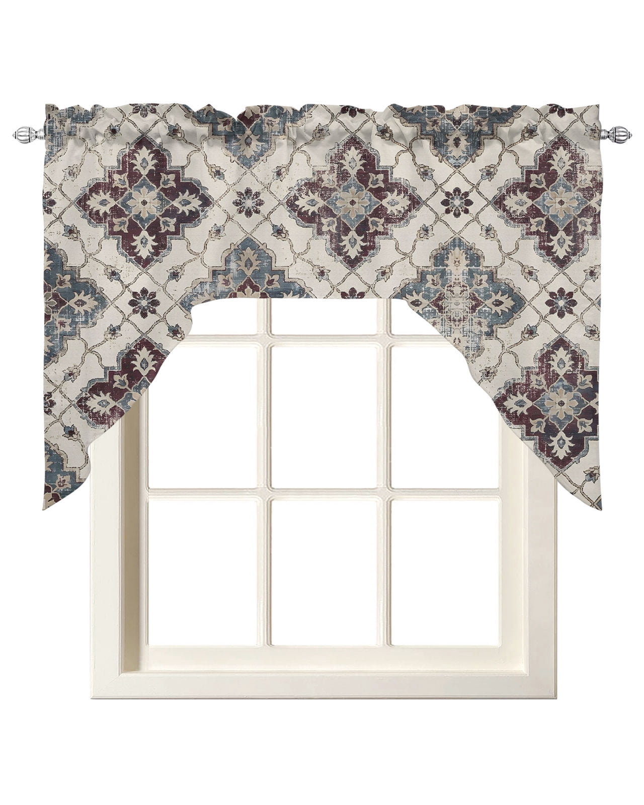 Classic Boho Swag Valances for Windows, Beige Grey Traditional ...