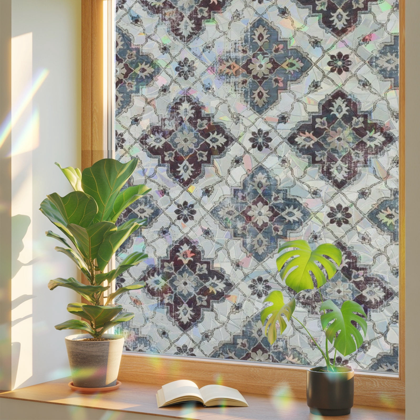 Classic Boho Window Privacy Film Rainbow Static Cling Stain Glass ...