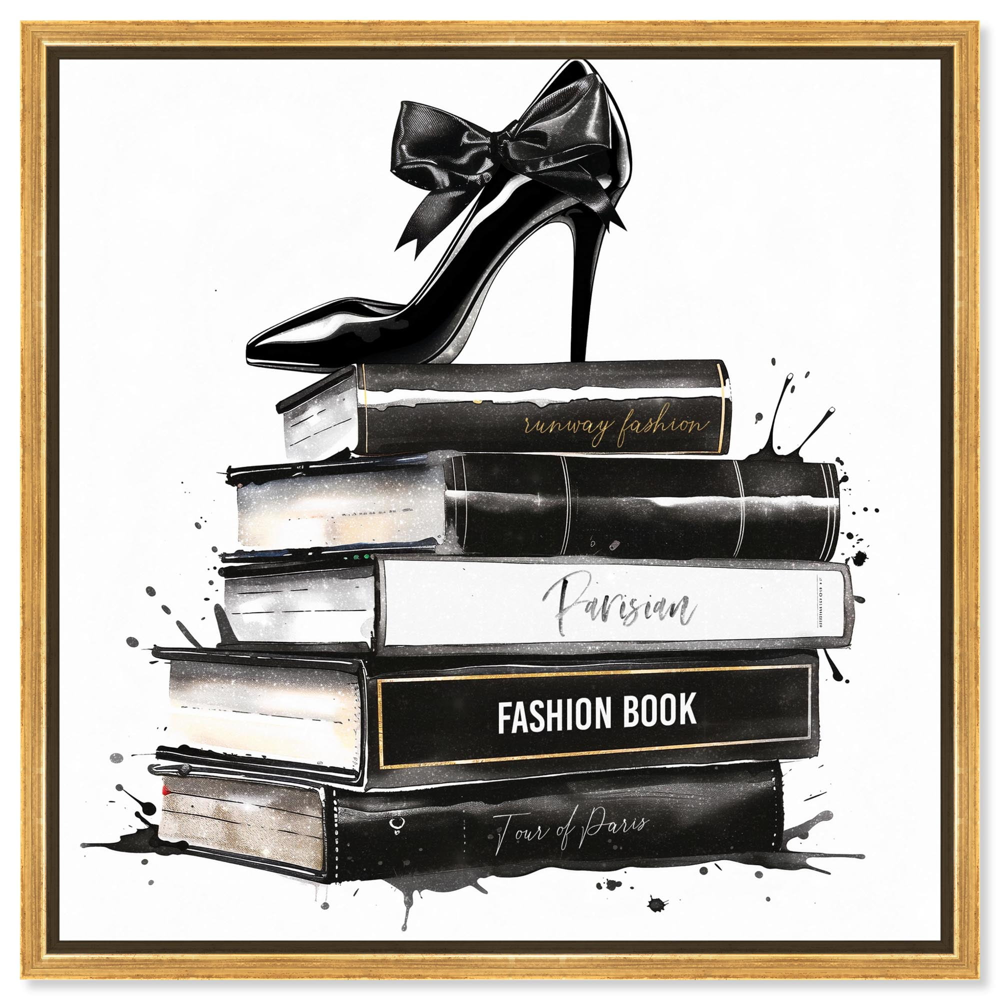 Classic Book Stack Canvas Fashion Art Prints by Art Remedy, Gold Frame ...
