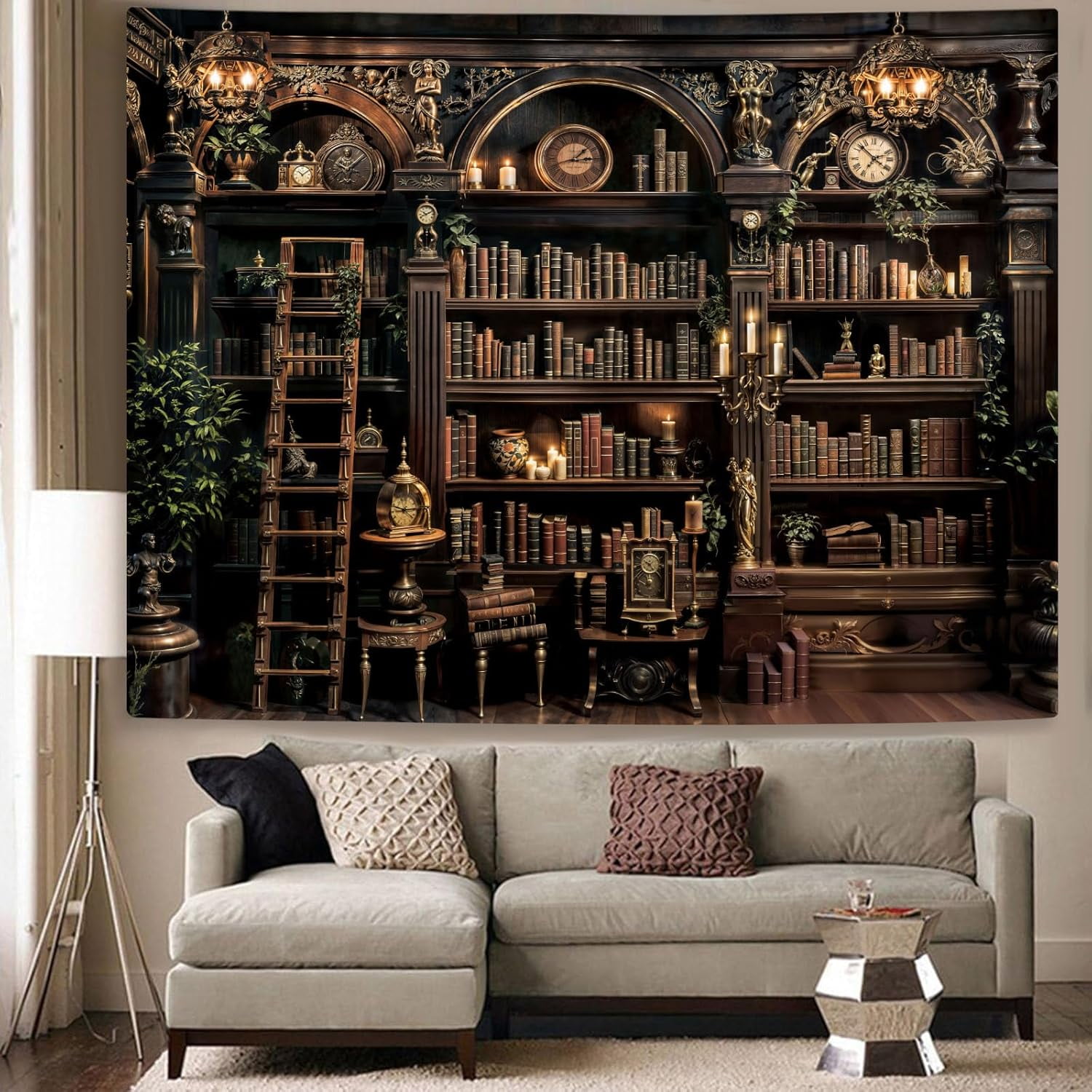 Classic Bookshelf Tapestry Wall Hanging Vintage Library Wall ...