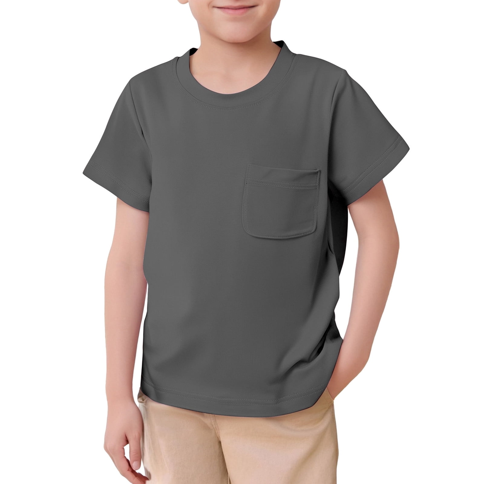 Classic Boys' Short Sleeve Pocket Tee Crew Neck Basic Casual Shirt for ...