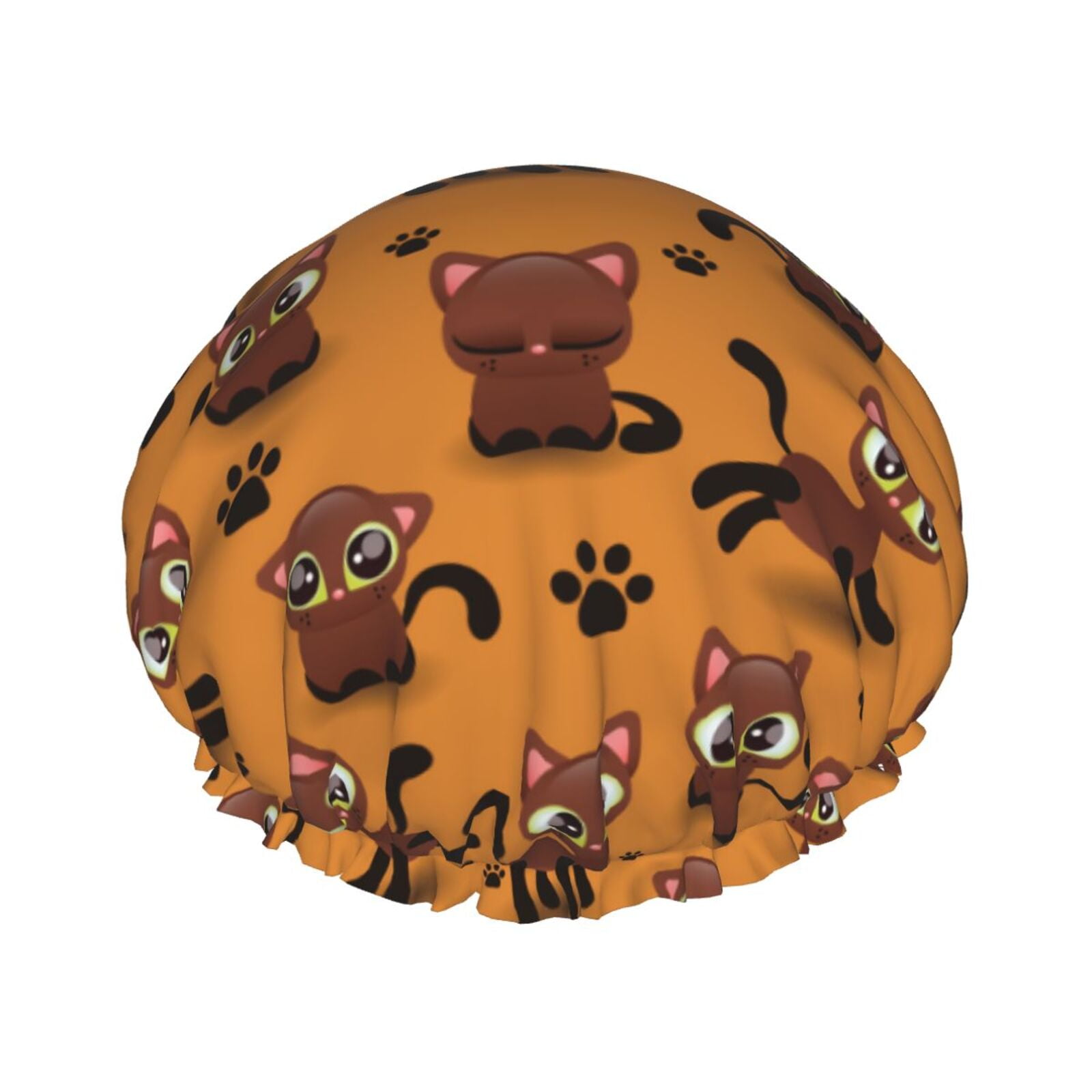 Classic Brown Cute Cat Shower Cap, Reusable Bath Hair Hat for all Hair ...