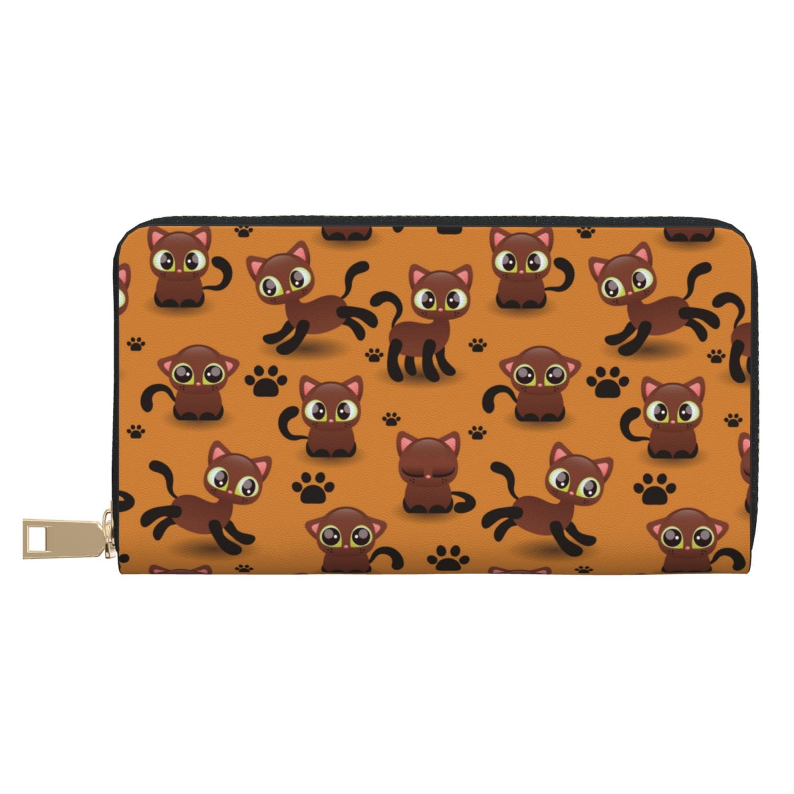 Classic Brown Cute Cat Wallet Women, Leather Bifold Multi Card Wallet ...