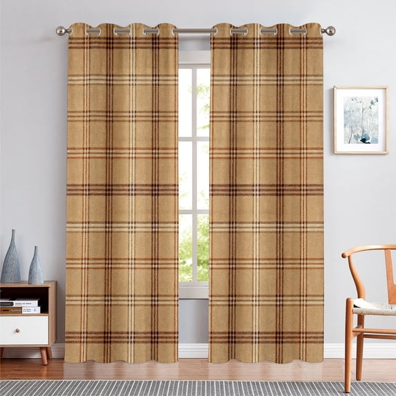 Classic Brown Plaid Print Blackout Curtains, Farmhouse Style Checkered ...