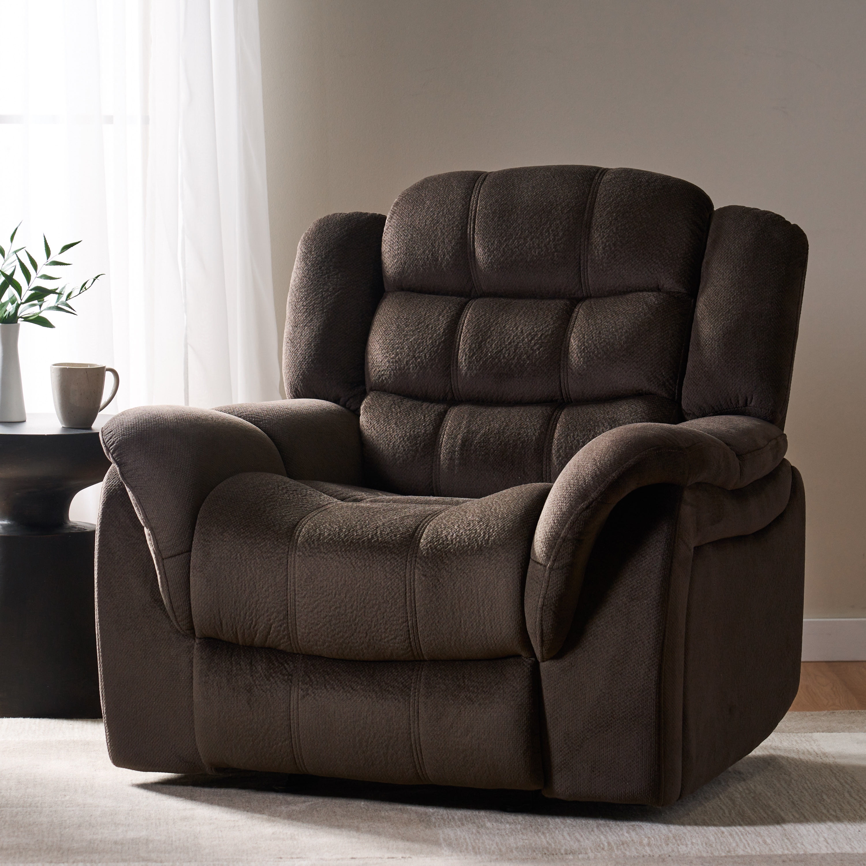 Classic Brown Plush Fabric Glider Recliner - Comfortable Rocking ...