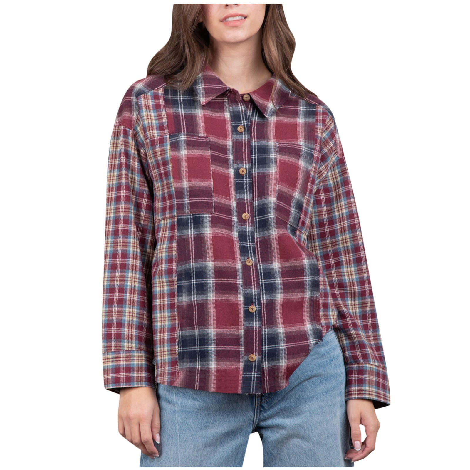 Classic Button Down Plaid Shirts for Women Casual Long Sleeve Collared ...
