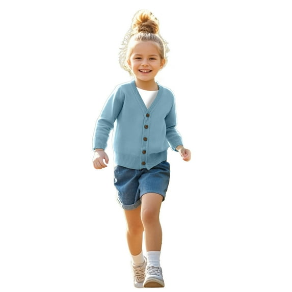 Classic Button Front Cardigan Knit Sweater for Children, Comfy Open ...