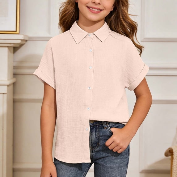 Classic Button Down Shirt For Girls Casual Comfort Everyday Wear Soft ...