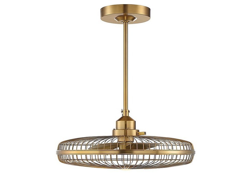 Classic Cage Frame 3-Blade Ceiling Fan in Warm Brass Finish with Gold ...