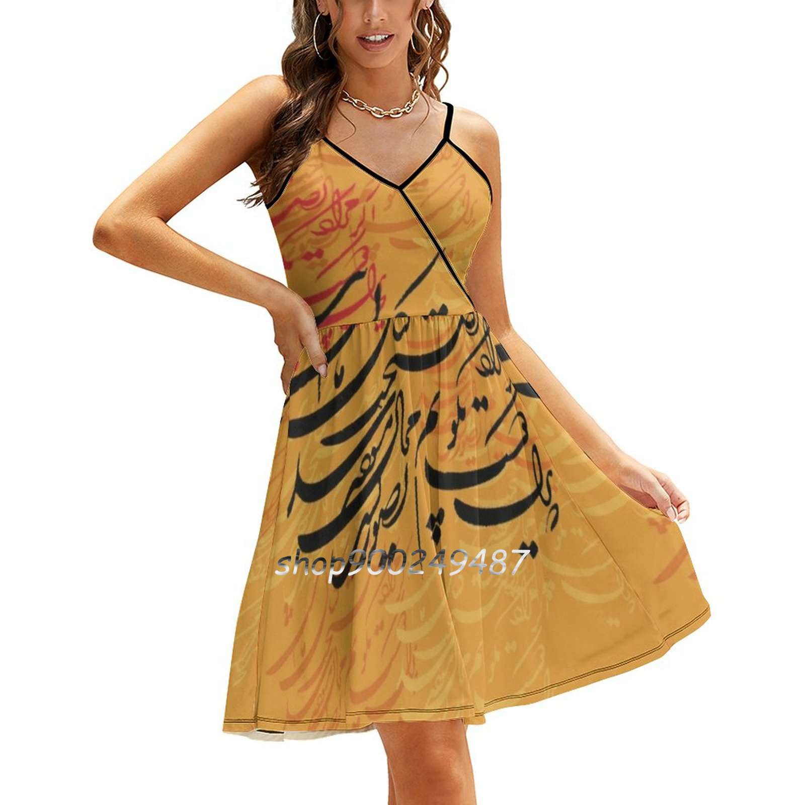 “Classic Calligraphy” 1 Square Neck Dress Sweet Summer Dress Women ...