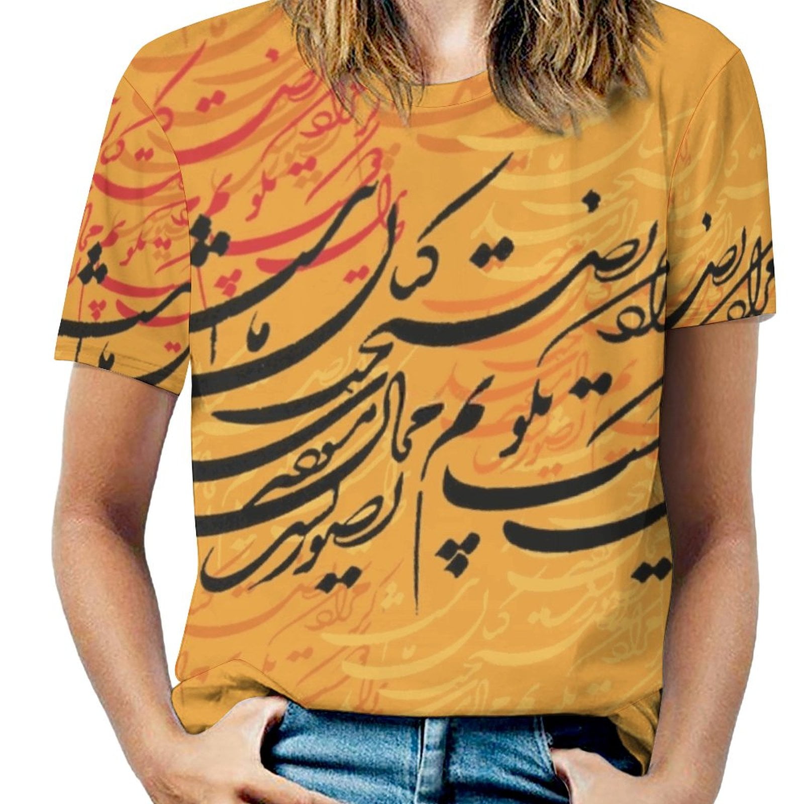 “Classic Calligraphy” 1 Women Short Sleeve Tops O-Neck Hollow Out ...