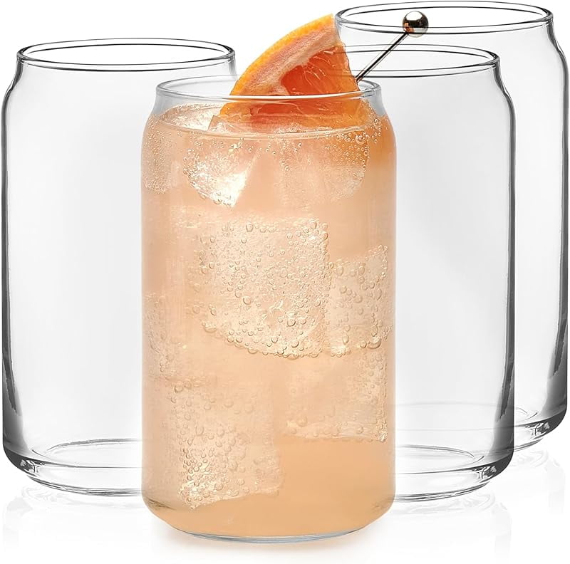 Classic Can Tumbler Glasses Set of 4, Clear Kitchen Glassware Sets for ...