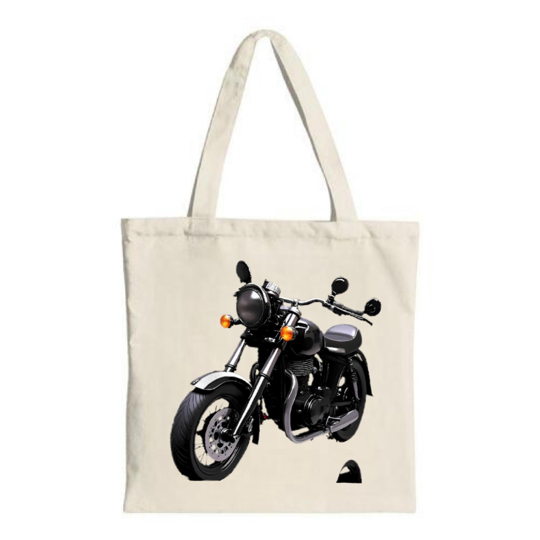 Classic Canvas Tote Bag featuring a sleek black motorcycle with accents ...