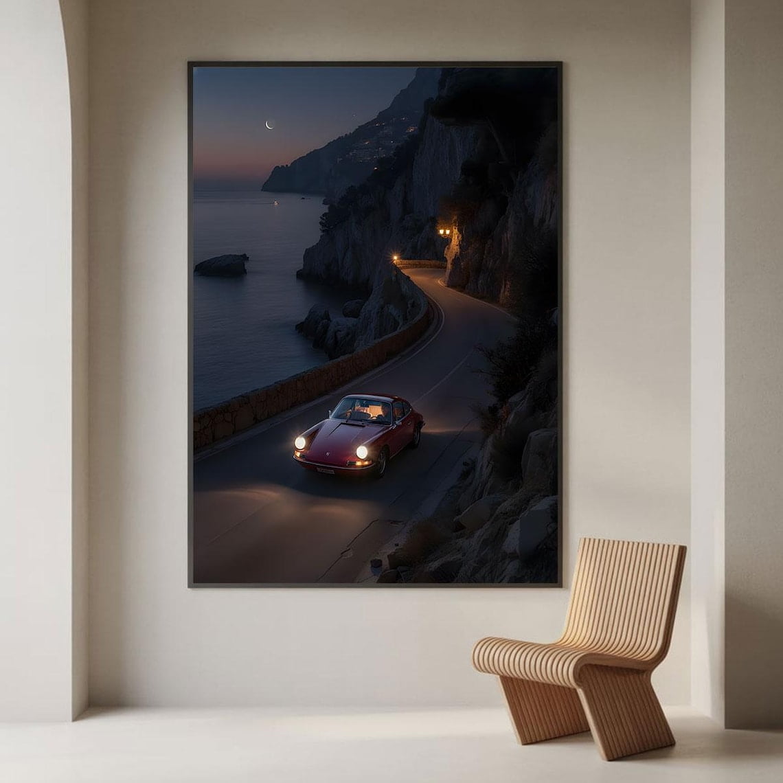 Classic Car Night Drive Poster, Coastal Road Art, Moody Poster Va-T10 ...