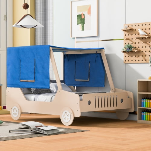 Classic Car-Shaped Platform Bed Full with Tents, Platform Bed Frame ...
