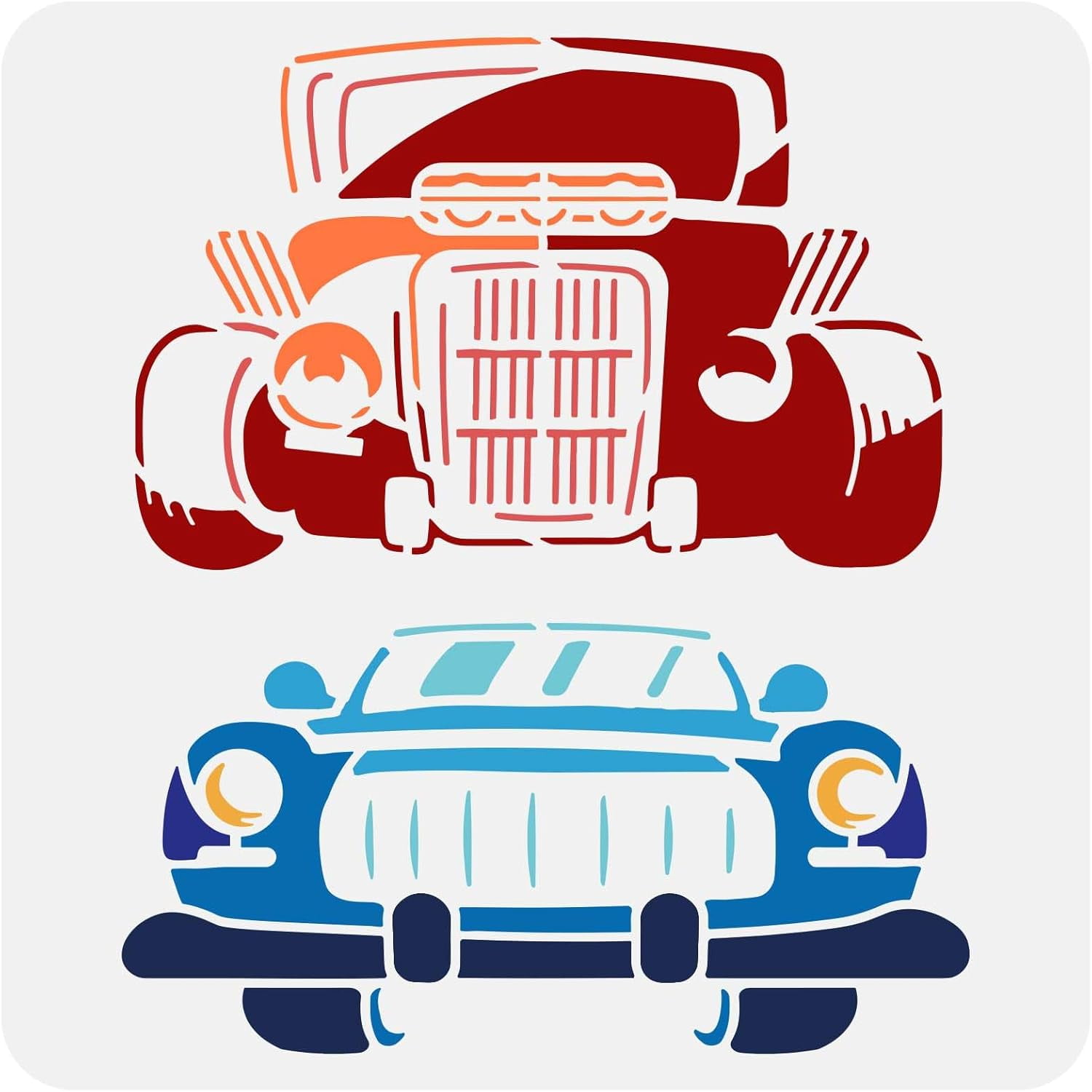 Classic Car Stencil with a Paint Brush 11.8x11.8Inch Classic 50's Car ...