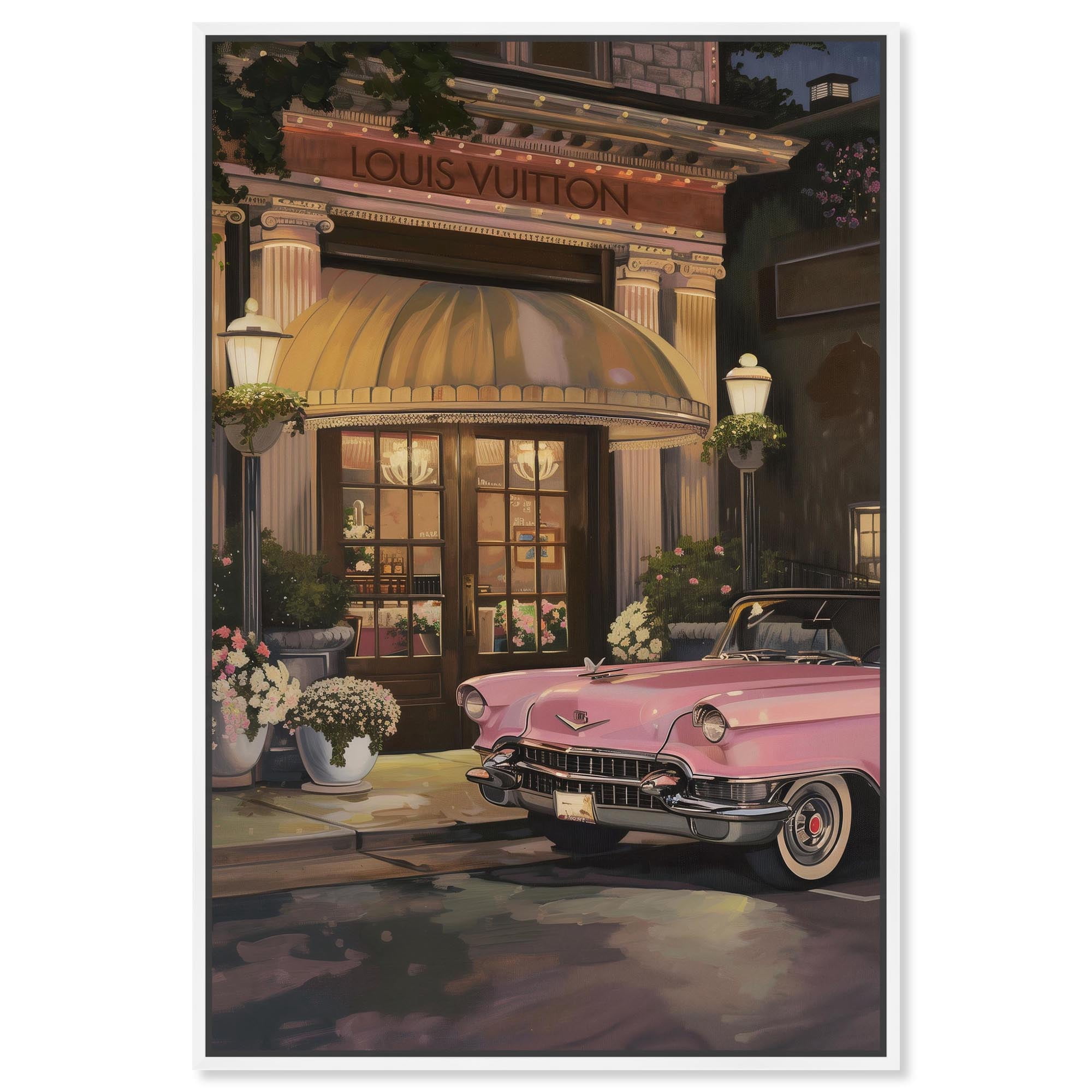 Classic Car Store Visit Canvas Fashion Art Prints by Art Remedy, White ...