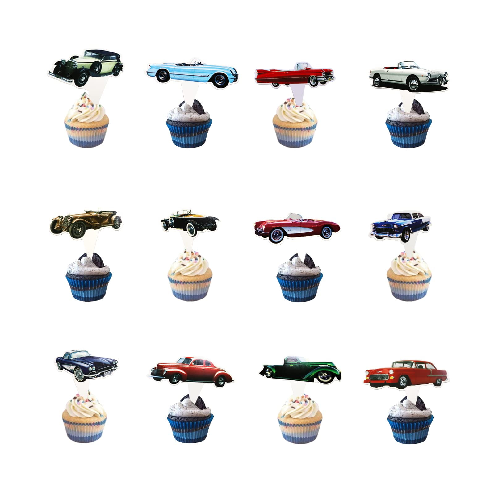 Classic Cars 24ITSC pcs Cupcake Toppers, 1950's Convertible Vintage Car ...