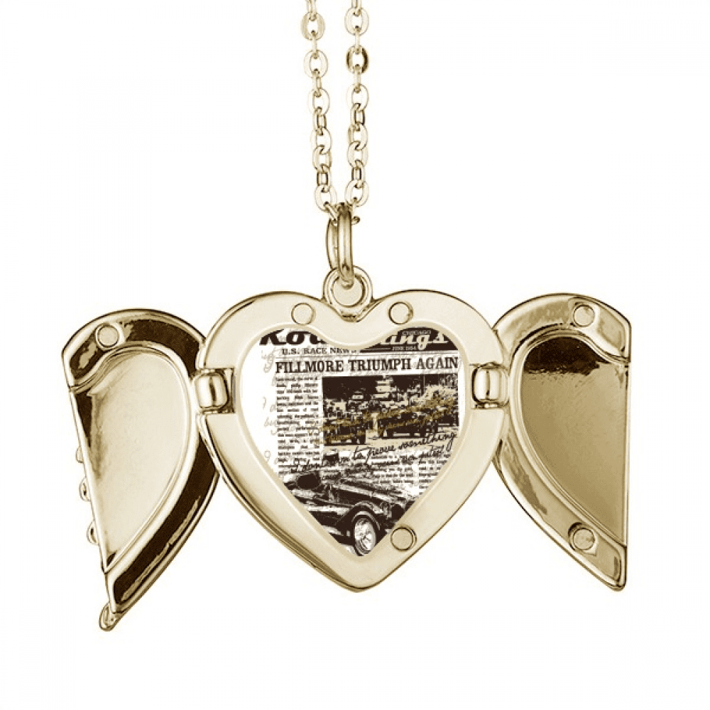 Classic Cars Newspaper Pattern Illustration Folded Wings Peach Heart ...