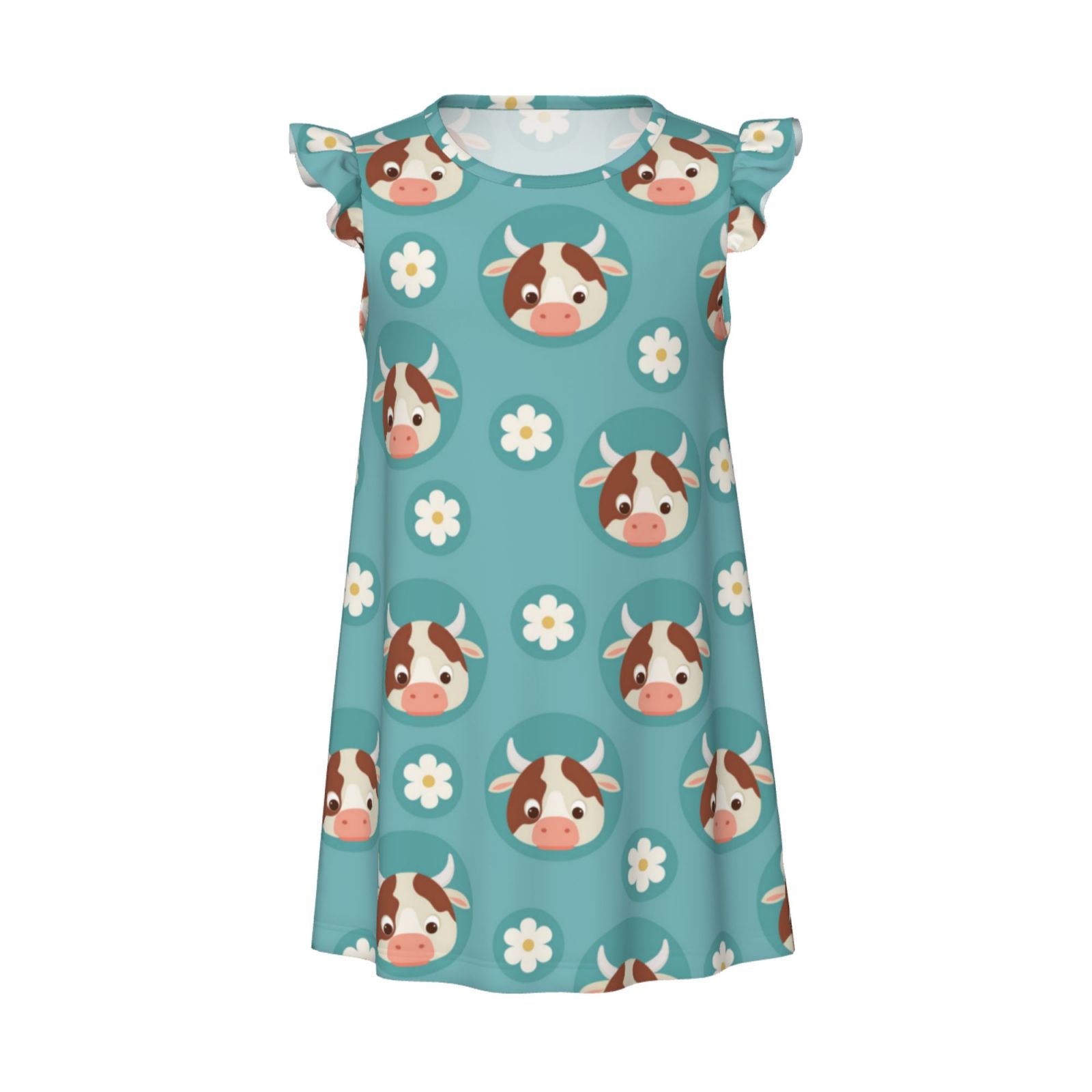 Classic Cartoon Cute Cow Daisy Girls Nightgown, Flutter Short Sleeves ...