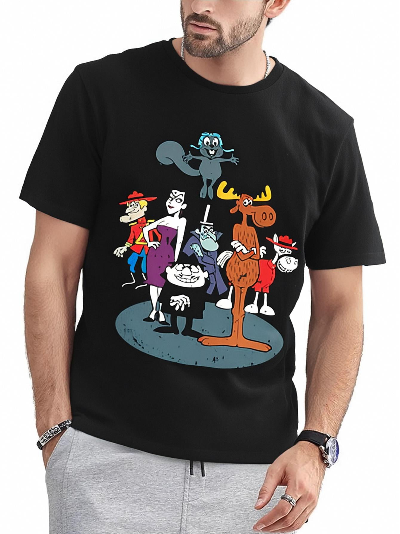 Classic Cartoon Group Print Cotton T-Shirt, Casual Crew Neck, Regular ...