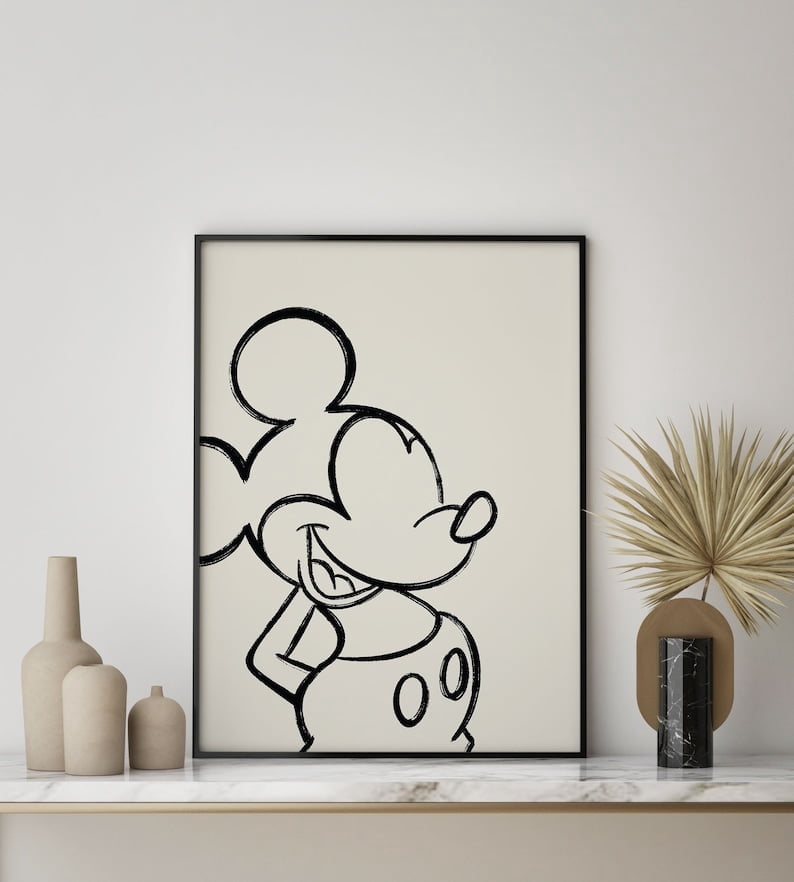 Classic Cartoon Mouse Sketch Minimal Kids Nursery Wall Art , Poster ...