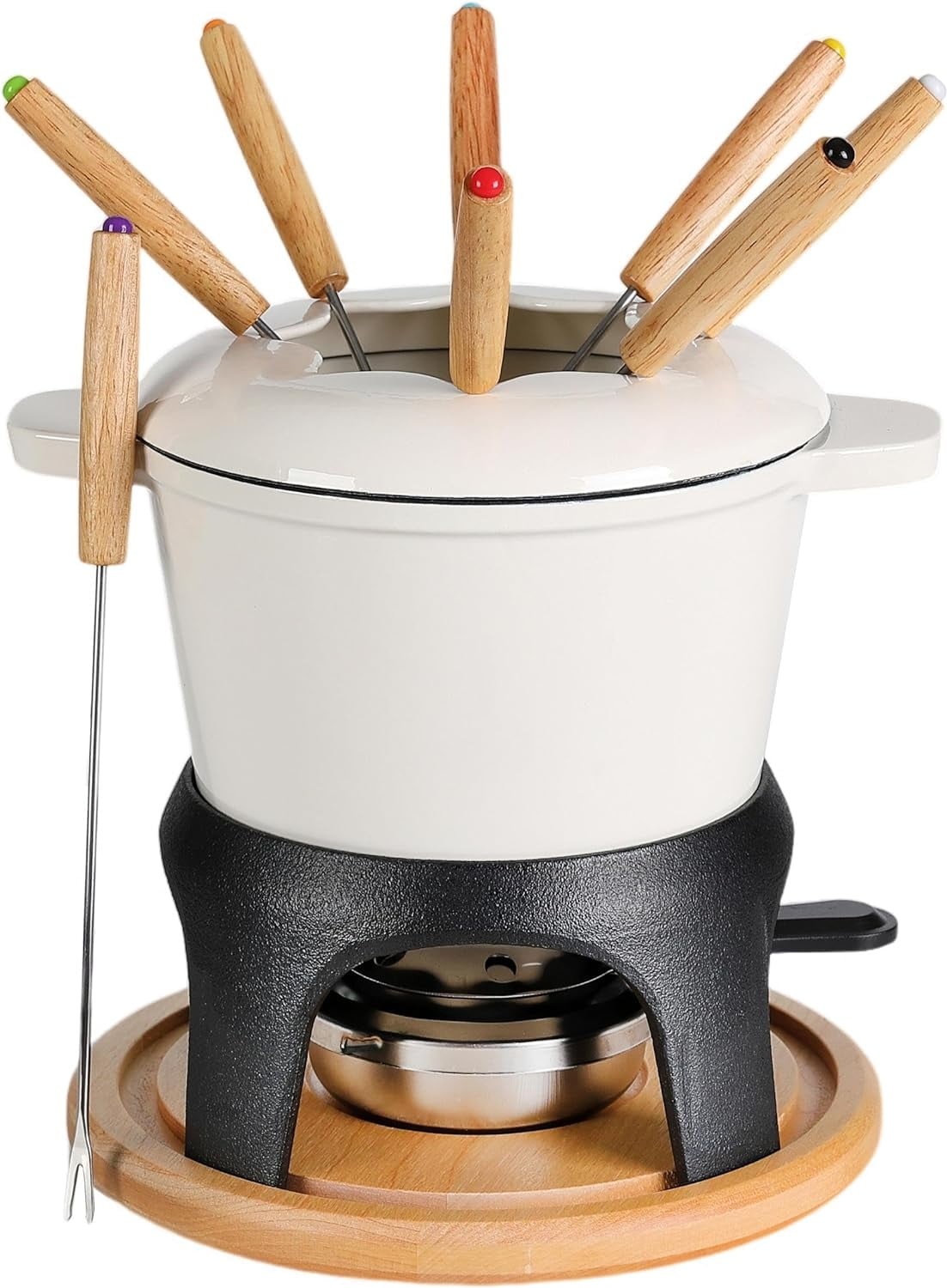 Classic Cast Iron Fondue Pot Set 8 Forks & Safety Burner Versatile ...