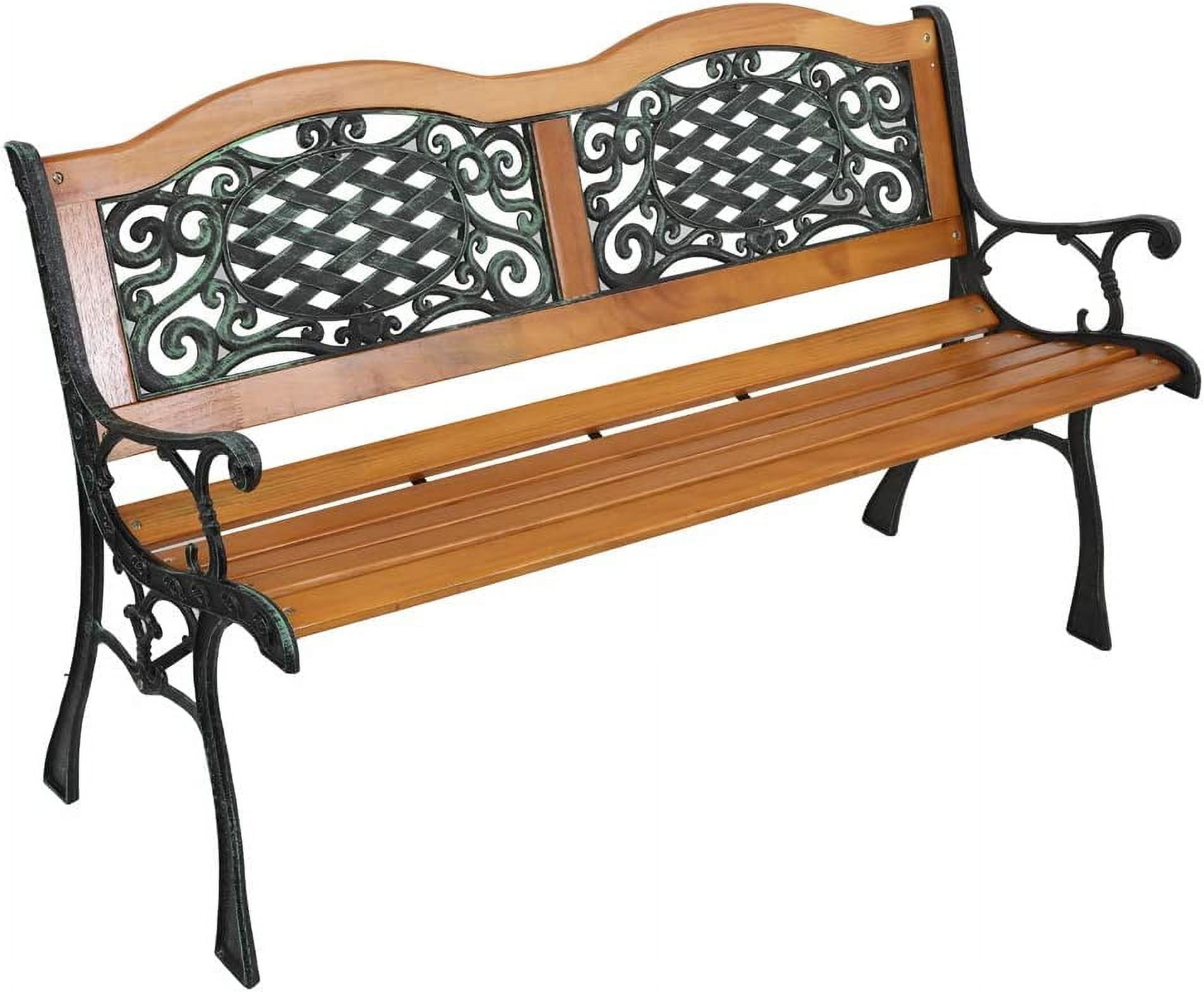 Classic Cast Iron & Teak Arched Back Rectangular Outdoor Bench, 3 ...