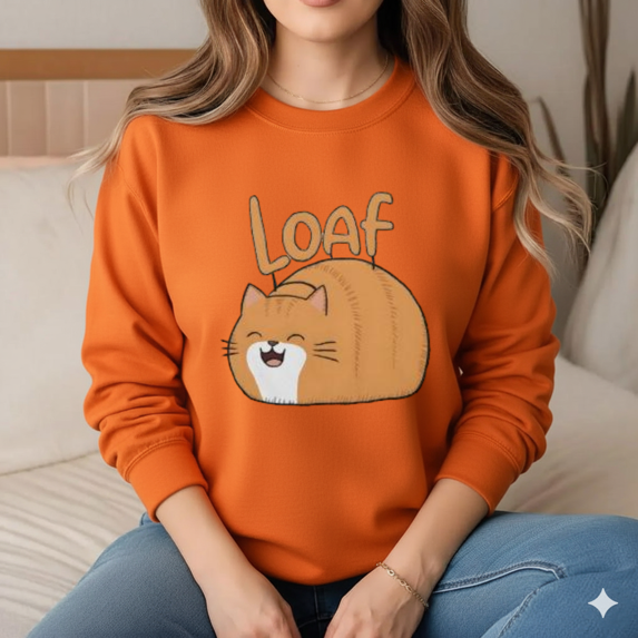 Classic Cat Loaf Funny Kitty Bread Humor Holiday Loafing Sweatshirt, up ...