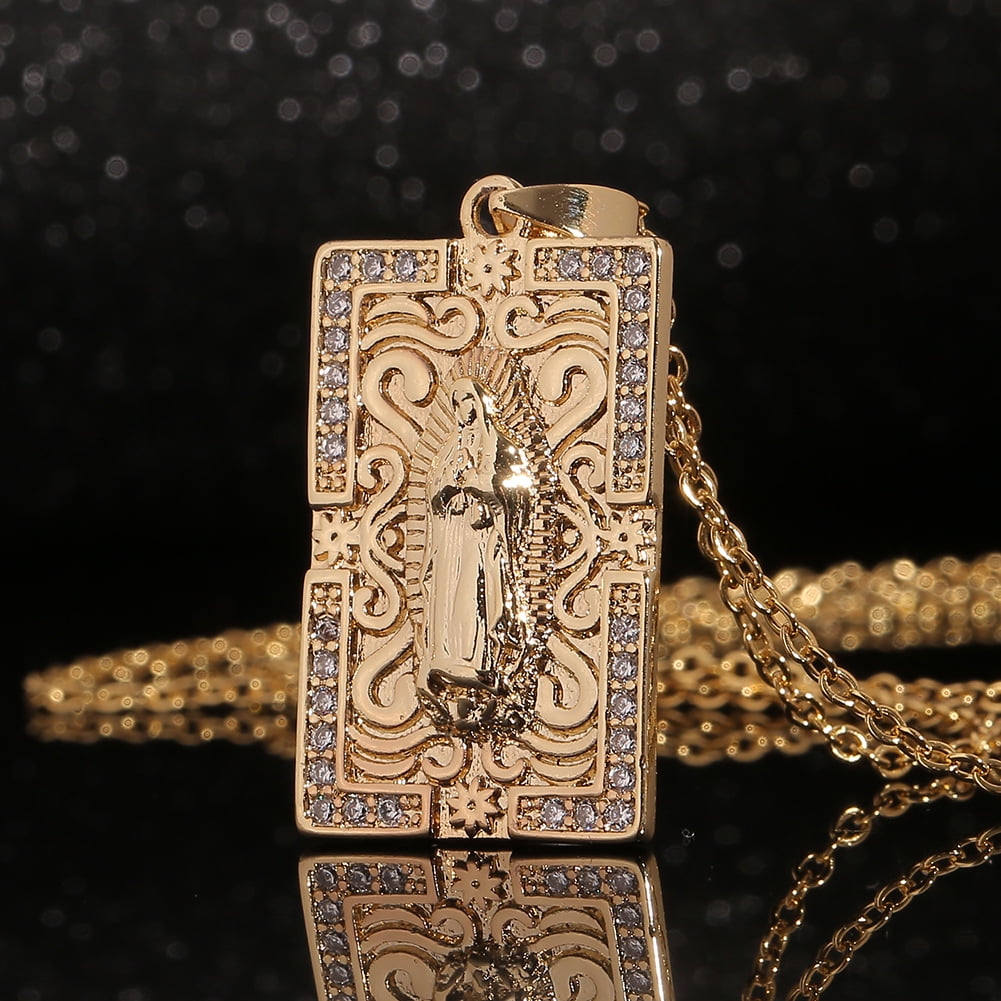 Classic Catholic Virgin Mary 14K Yellow Gold Pendant Necklace for Men ...