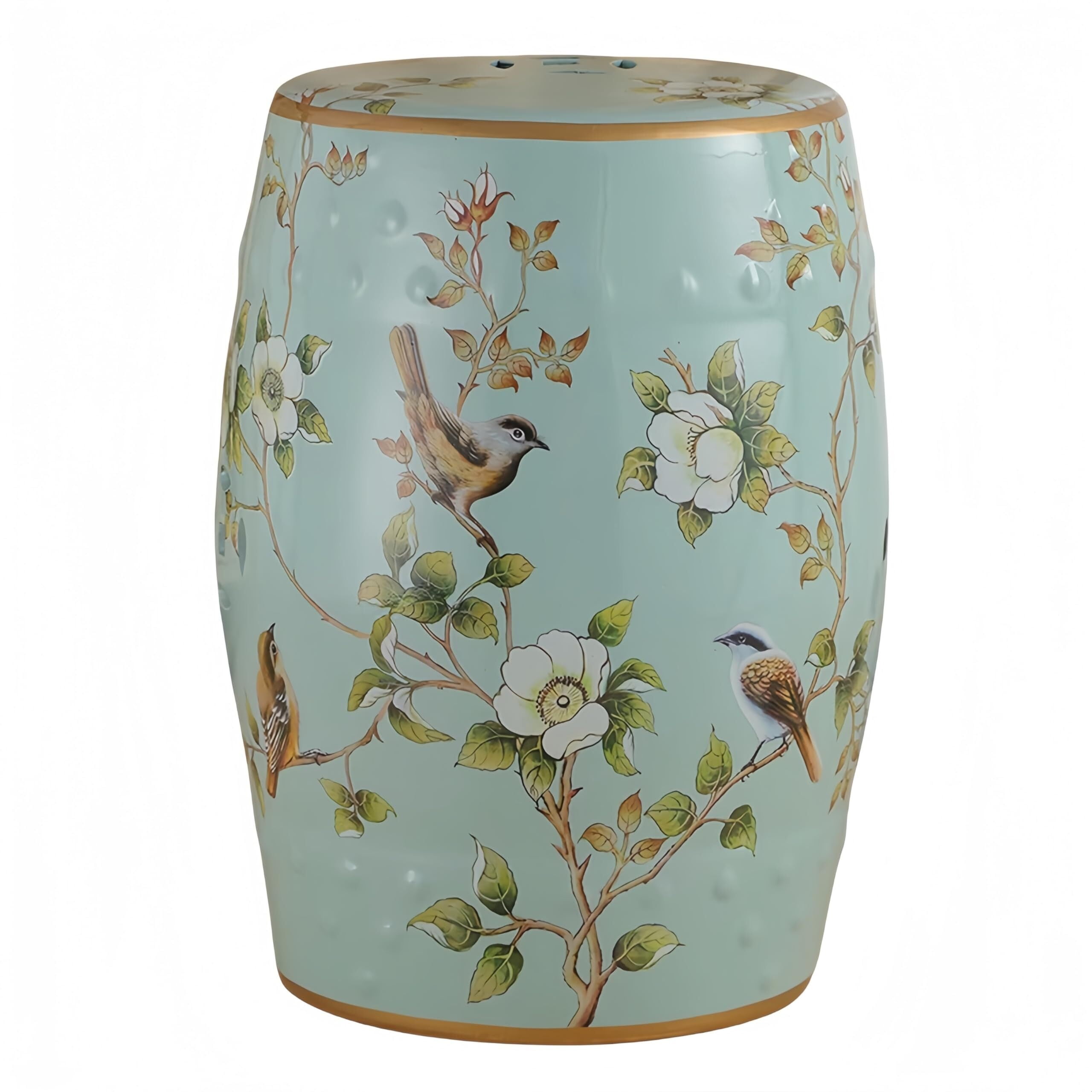 Classic Ceramic Drum Garden Stool - Bird and Flower Design, French ...