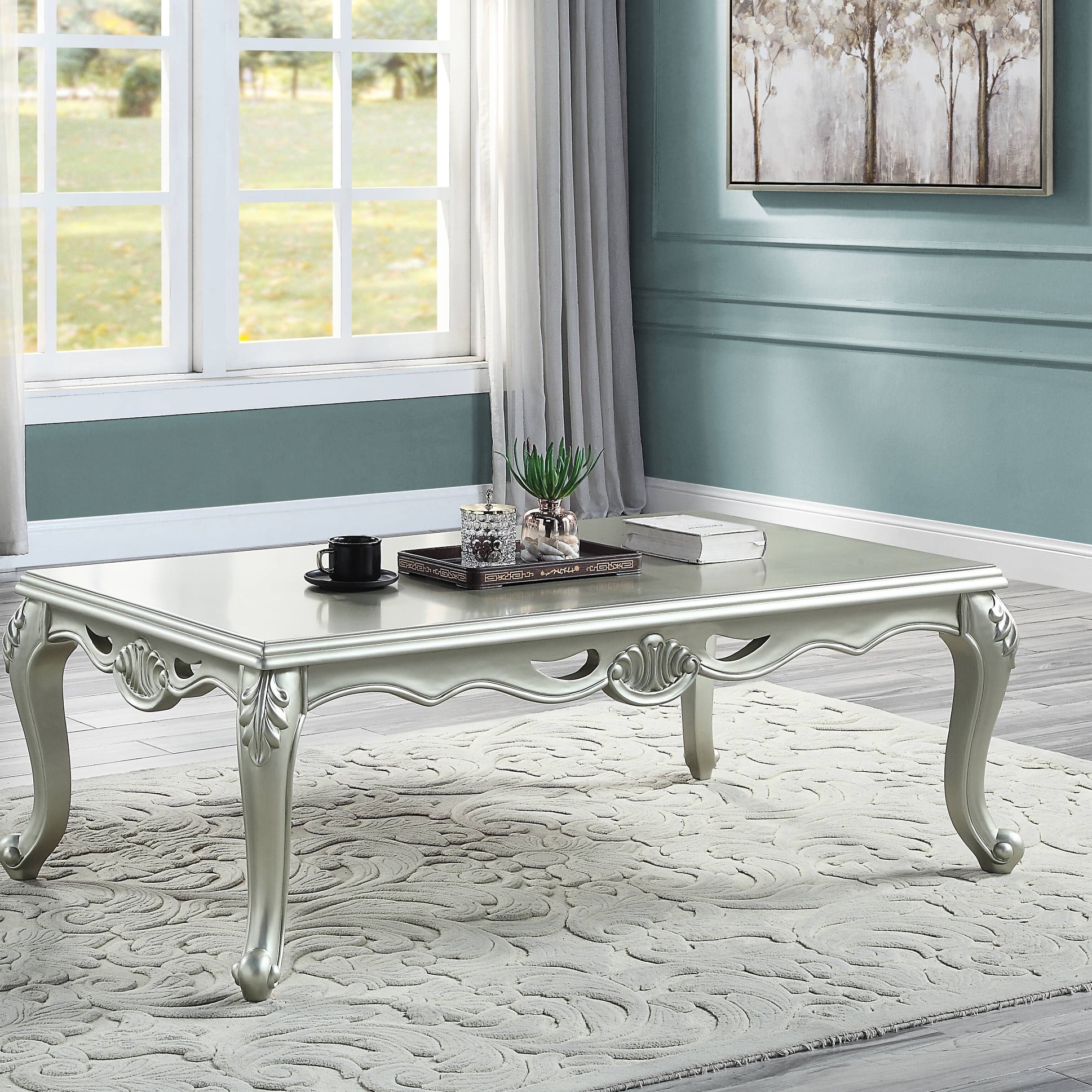 Classic Champagne Coffee Table With Intricate Wood Inlays And ...