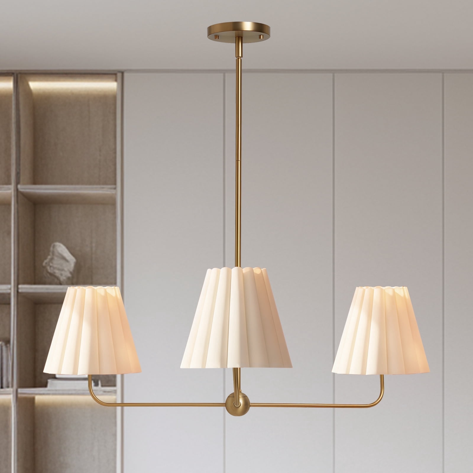 Classic Brass Chandelier with White Linen Shade, 36 Inch Chandelier ...