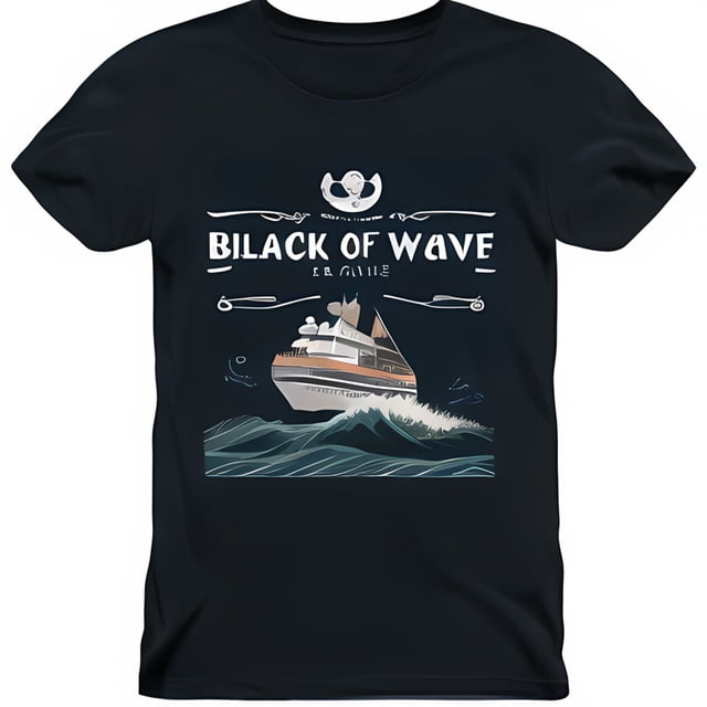 Classic Charm: Blue Cruise Ship Graphic on Black T-Shirt Elegant 'Black ...