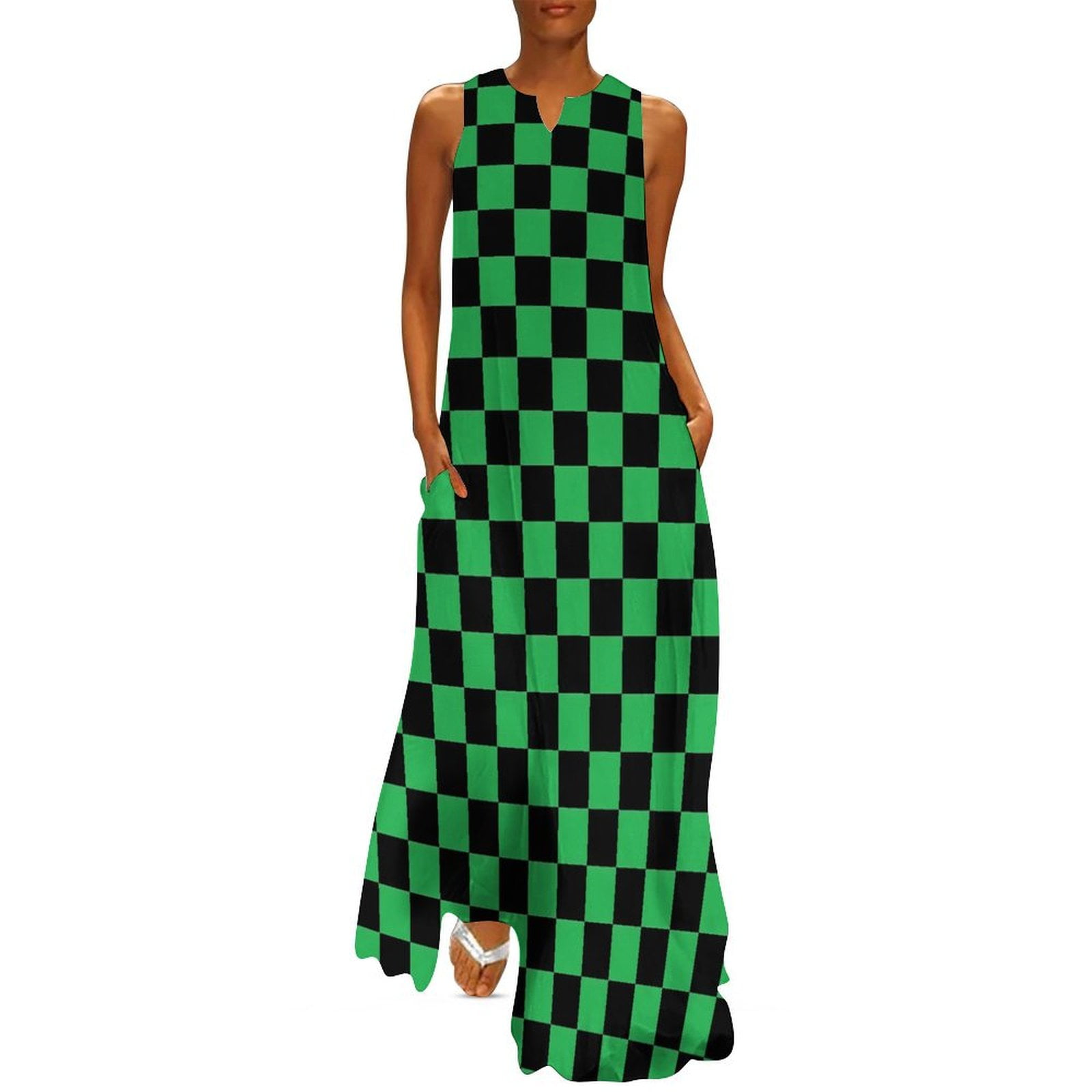 Classic Check Print Dress Black White Vintage Maxi Dress Street Fashion ...
