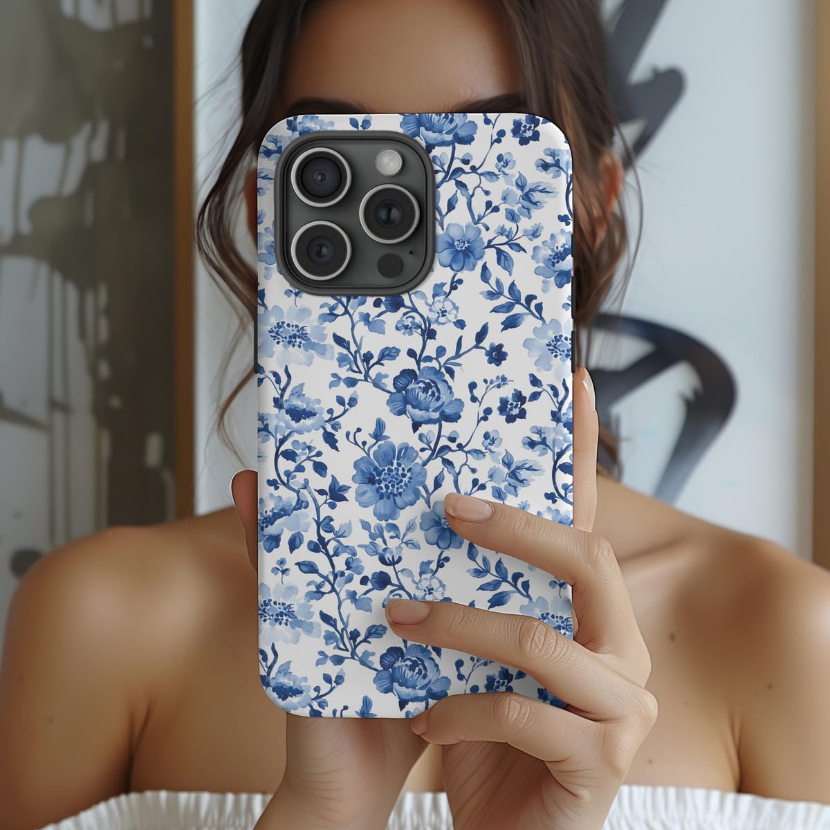 Classic Chinoiserie Blue Toile Floral Phone Case with iPhone 17 to 11 ...