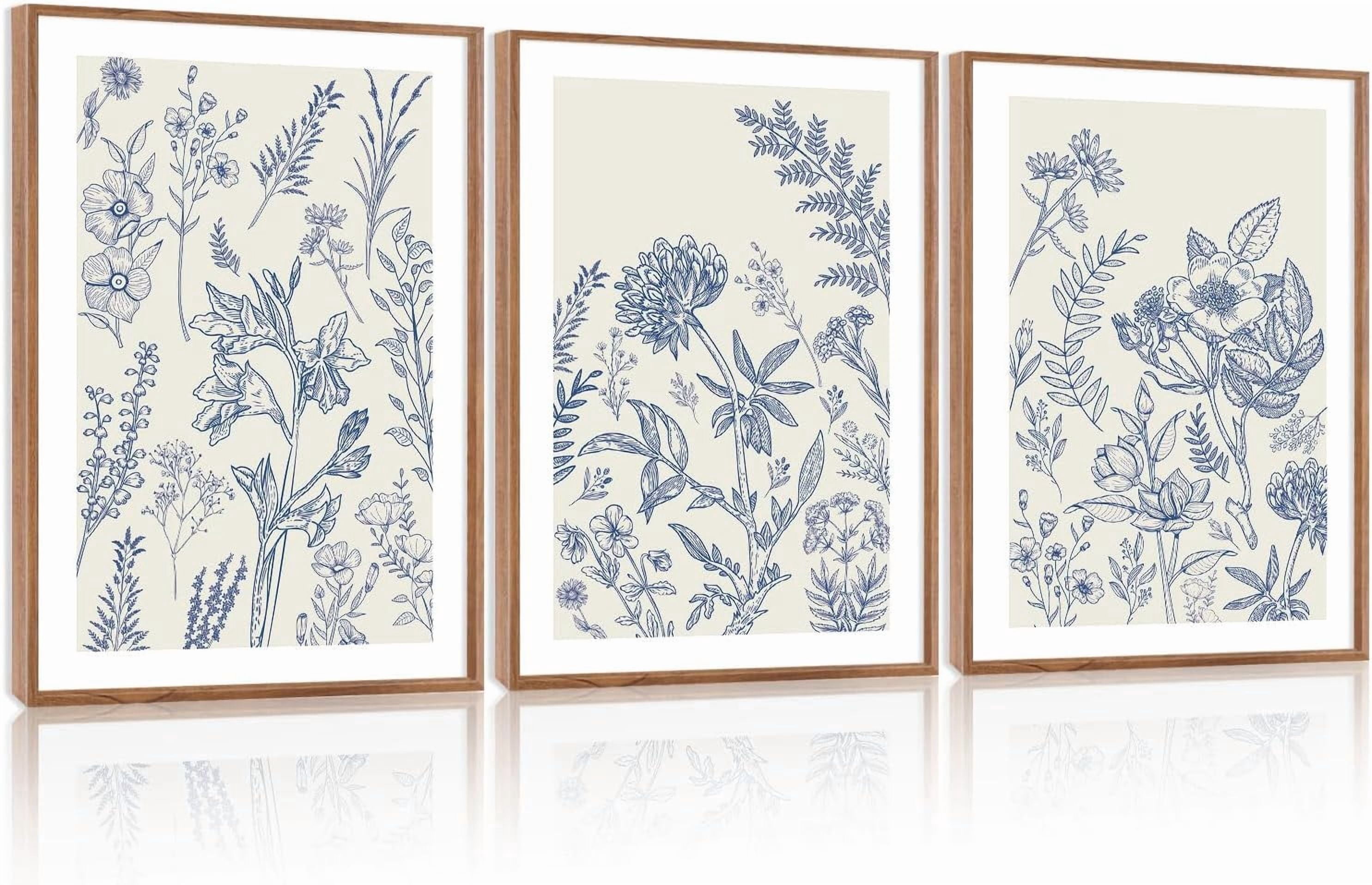 Classic Chinoiserie Floral Framed Canvas Wall Art, (Set of 3,12X16 Inch ...