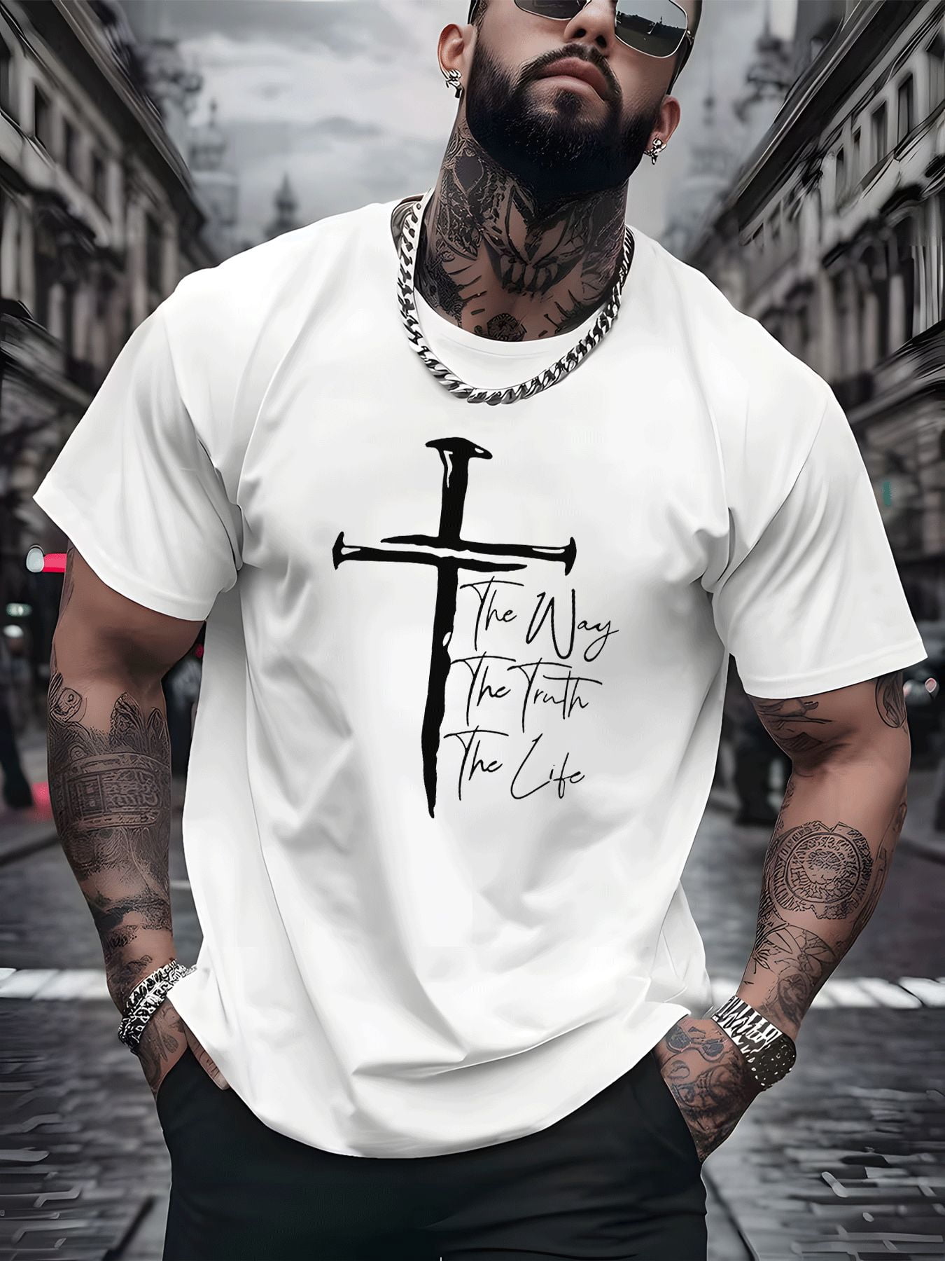 Classic Christian Graphic Tee with White Cross The Way The Truth The ...