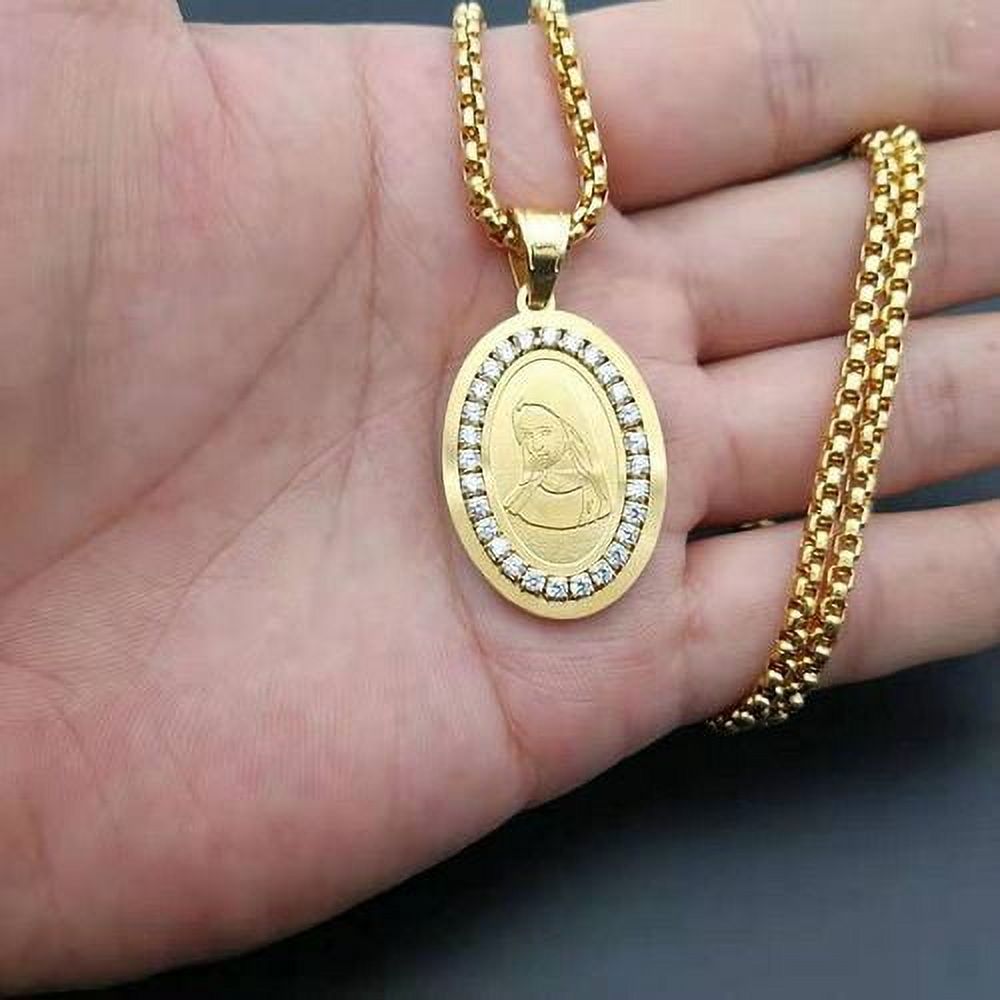 Classic Christian Virgin Mary 14K Yellow Gold Pendant Necklace Women's ...