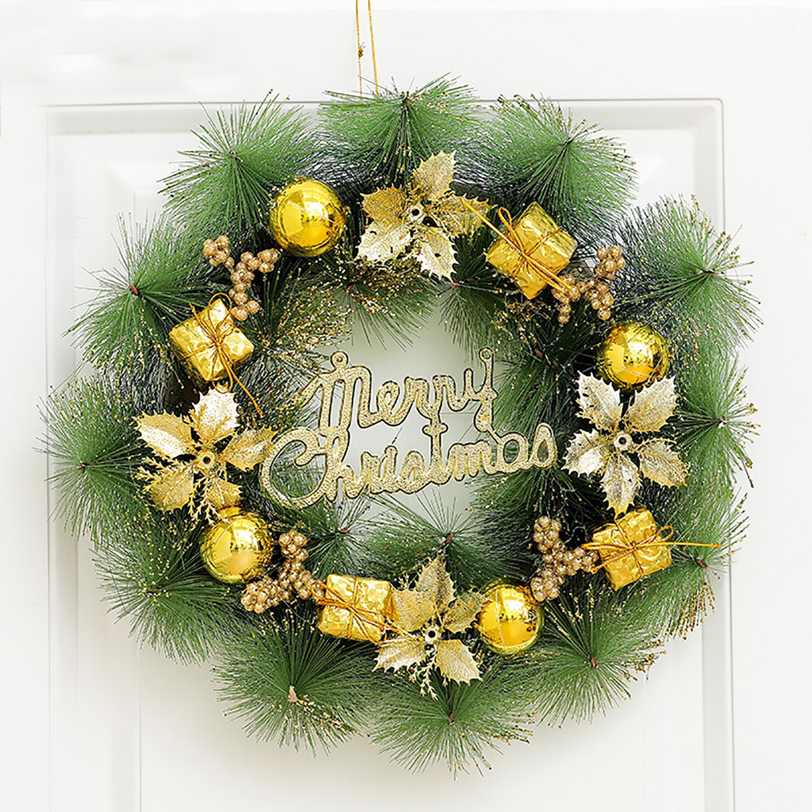 Classic Christmas Door Wreath (Merry Sign Decor, Indoor Outdoor Holiday ...