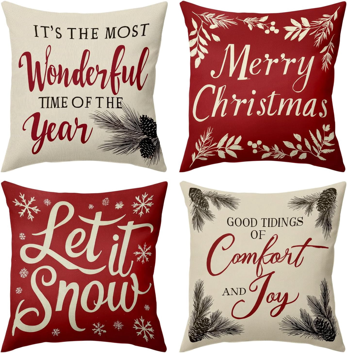 Classic Christmas Holiday Throw Pillow Covers 18x18 Couch Cushion ...