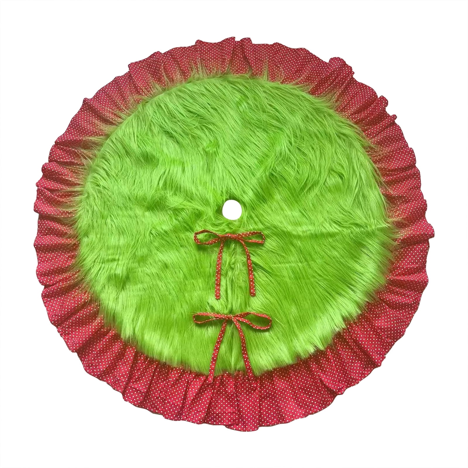 Classic Christmas Tree Skirt With Furry Plush Inner Circle, Red Leaf ...