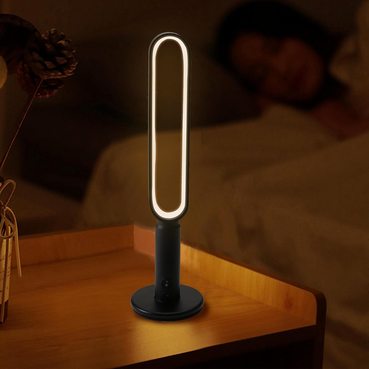 Classic Circle LED Table Lamp Warm Light, Portable Night Light for 13.5 Inch Height Wireless ...