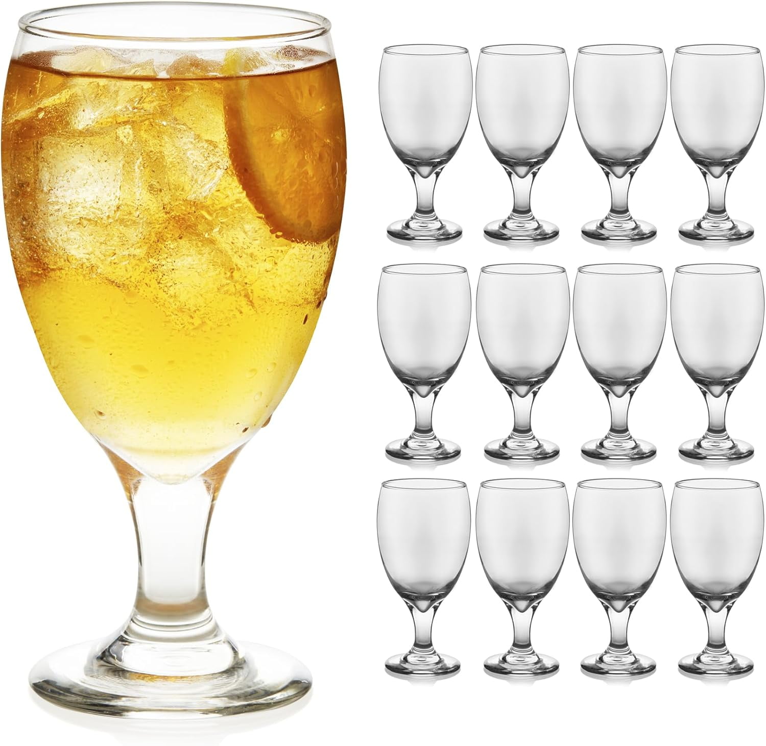 Classic Clear Glass Goblets Set of 12, Dishwasher Safe Drinking Goblets ...