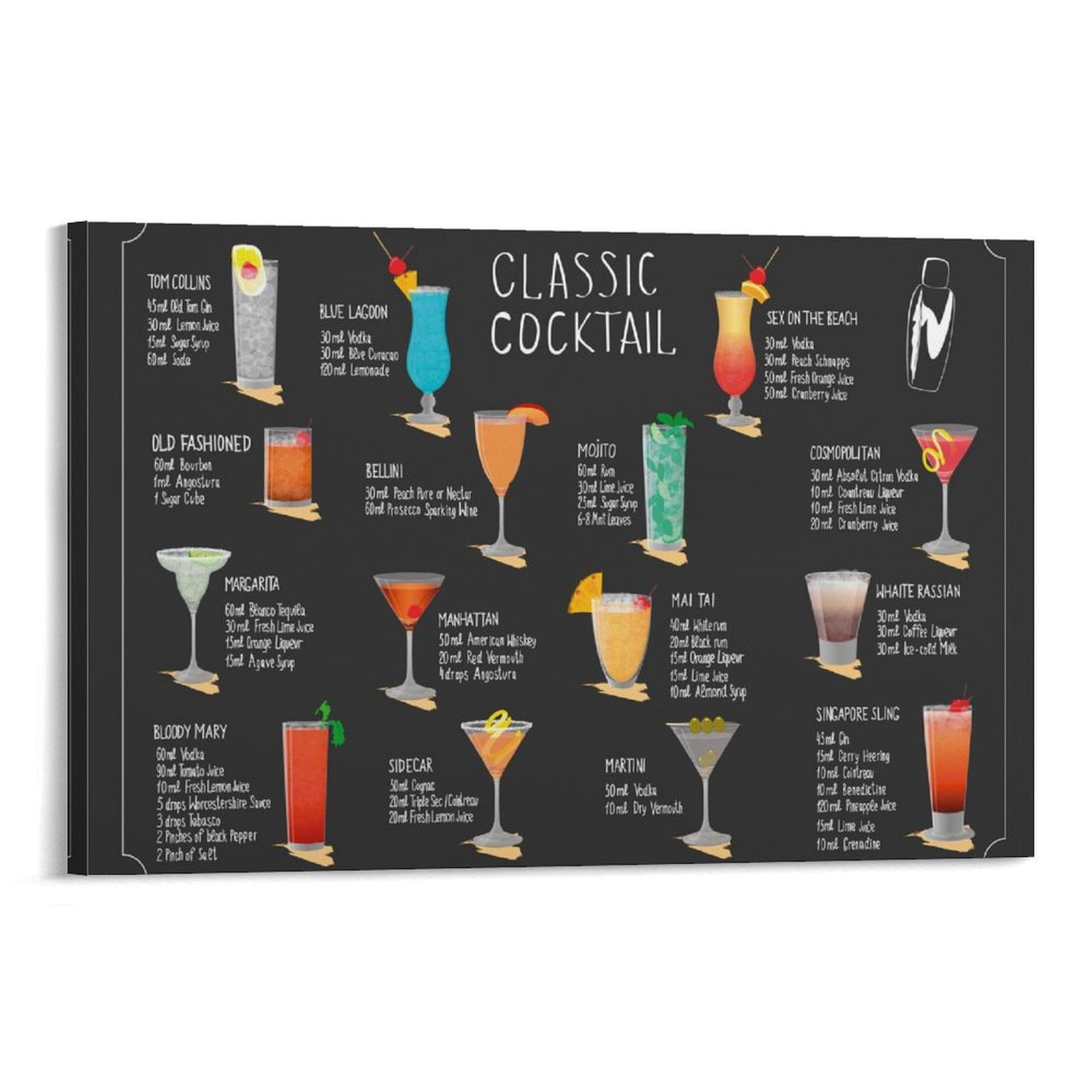 Classic Cocktail Mixology Recipe Alcoholic Scroll Hanger Bar Pub Themed ...