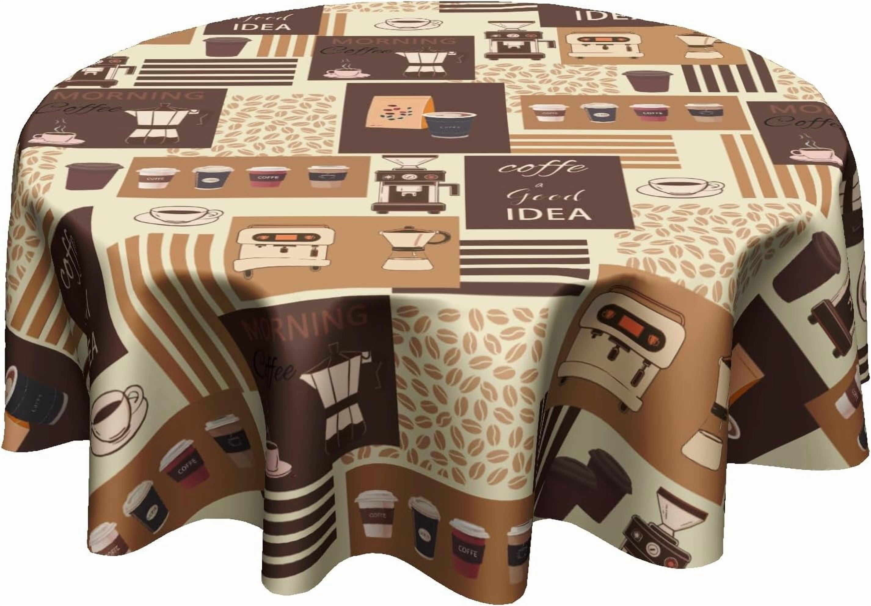 Classic Coffee Themed Table Cloth - Mocha Latte Milk Round Tablecloth ...