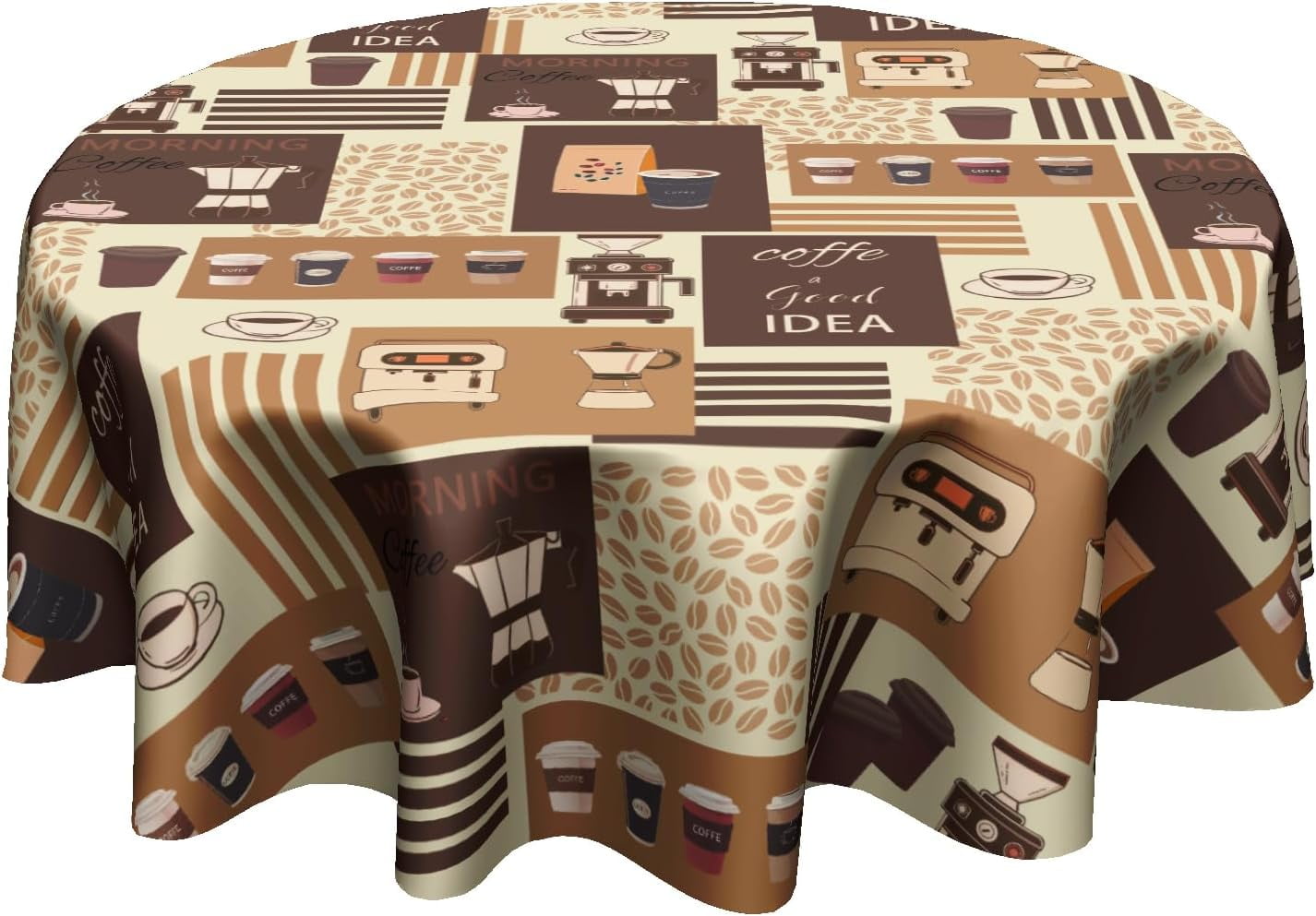 Classic Coffee Themed Table Cloth - Mocha Latte Milk Round Tablecloth ...