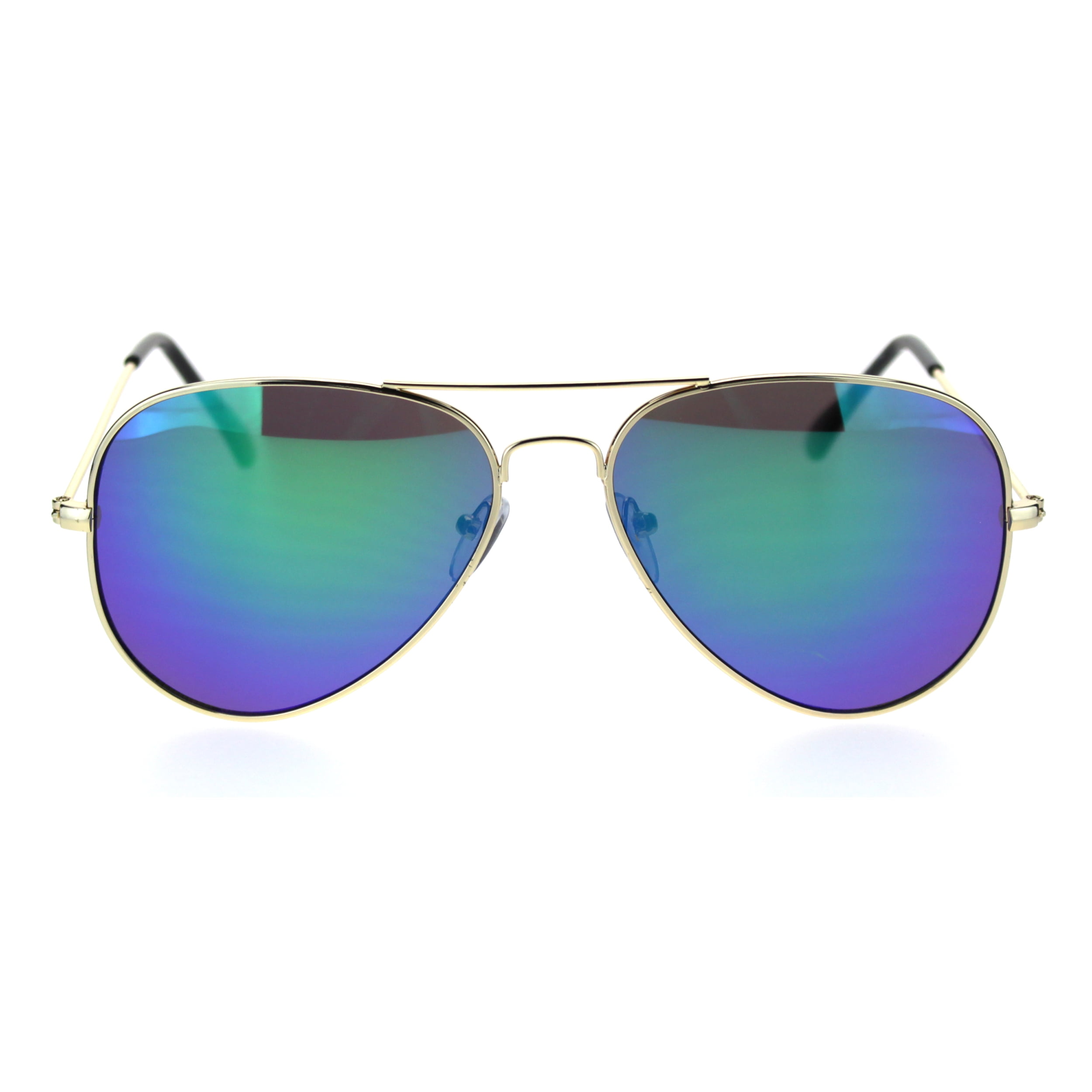 Classic Color Mirror Lens Thin Metal Rim Officer Cop Sunglasses Gold ...
