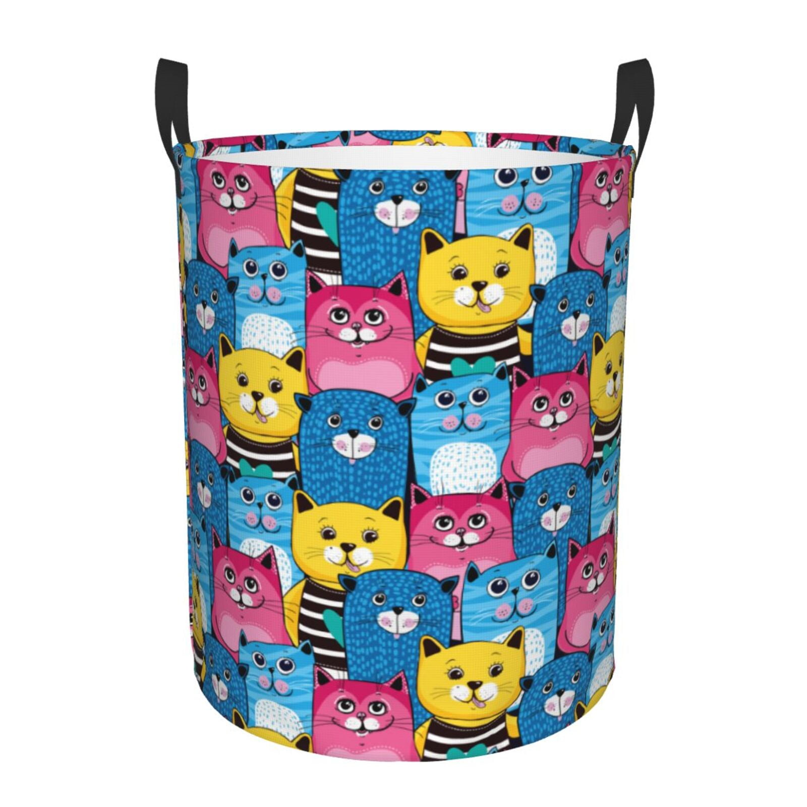 Classic Colorful Cute Cartoon Cat Round Laundry Basket, Laundry Hamper ...