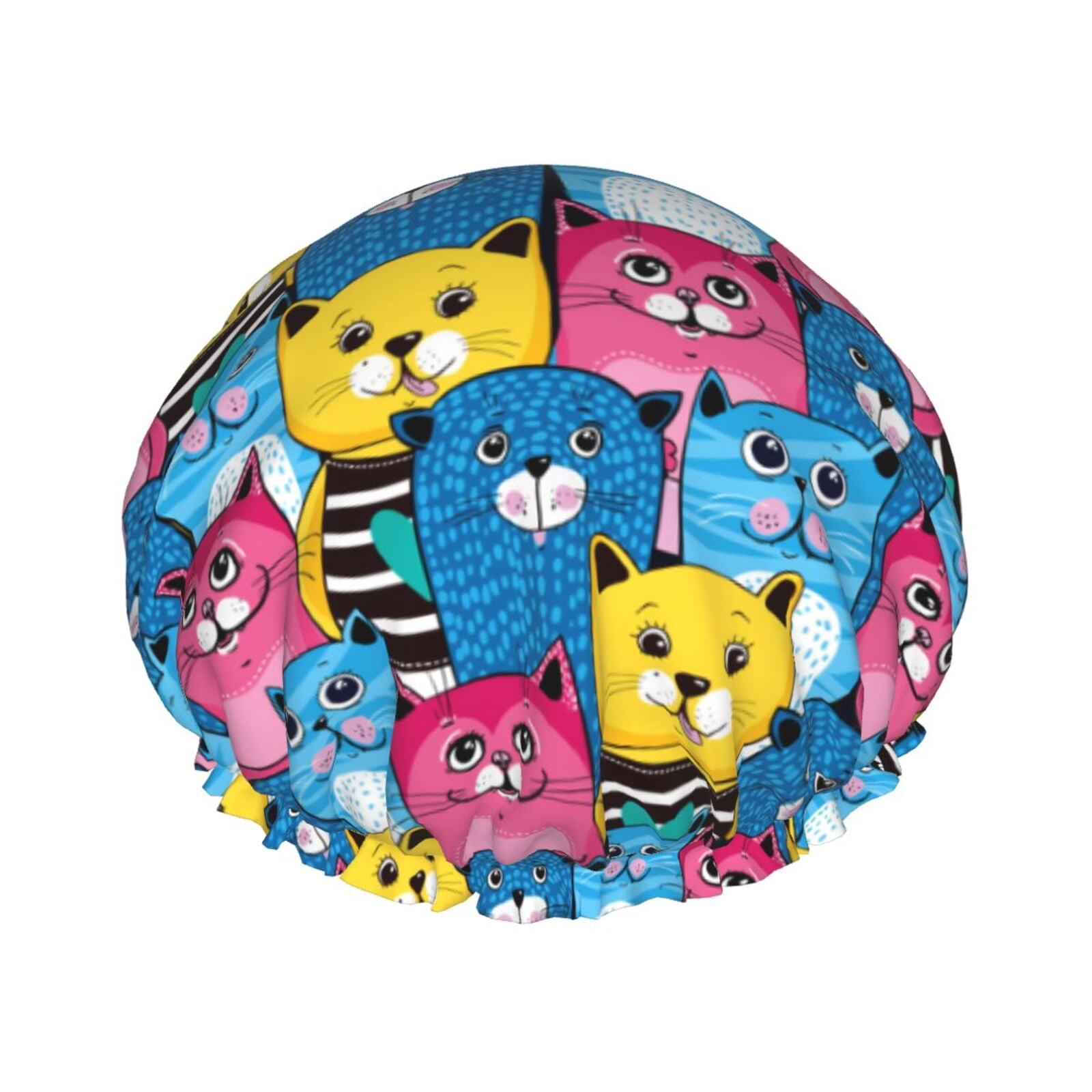 Classic Colorful Cute Cartoon Cat Shower Cap for Women, Double ...